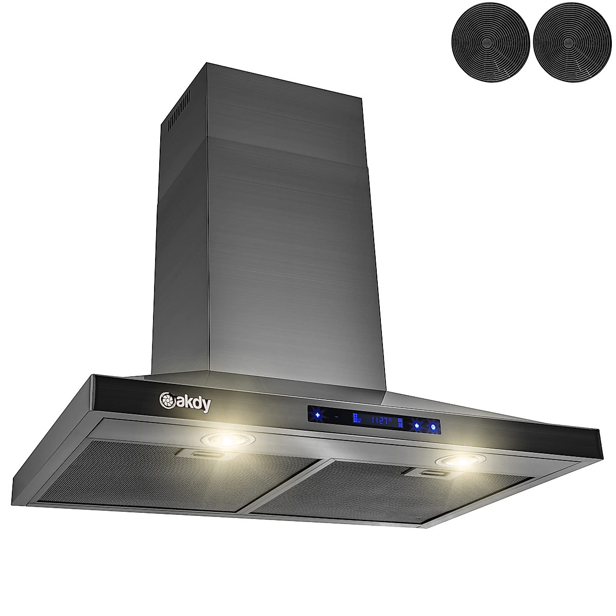 AKDY 30 in. 343 CFM Convertible Wall Mount Black Stainless Steel Kitchen Range Hood with Touch Panel and Carbon Filters