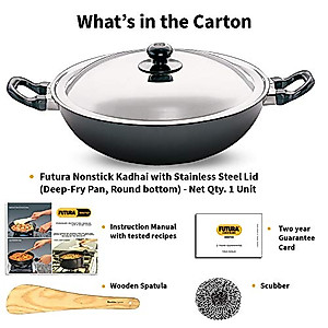 Futura Q 57 Non-Stick Deep-Fry Pan(Kadhai) 4.0 Litre with Steel Lid, 4 Liter, Gray