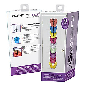 Flip Flop Rack Organizer | Holds 9 Pairs | Over Door Organizer | Shoe Hanger | Space Saving Shoe Rack | Shoe Rack Entryway | Adjustable Hooks | Organize Flip Flops, Sandals, and Crocs | Black