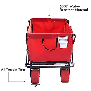 Impact Canopy Folding Collapsible Utility Wagon, Extra-Large Wagon with All-Terrain Wheels, Red