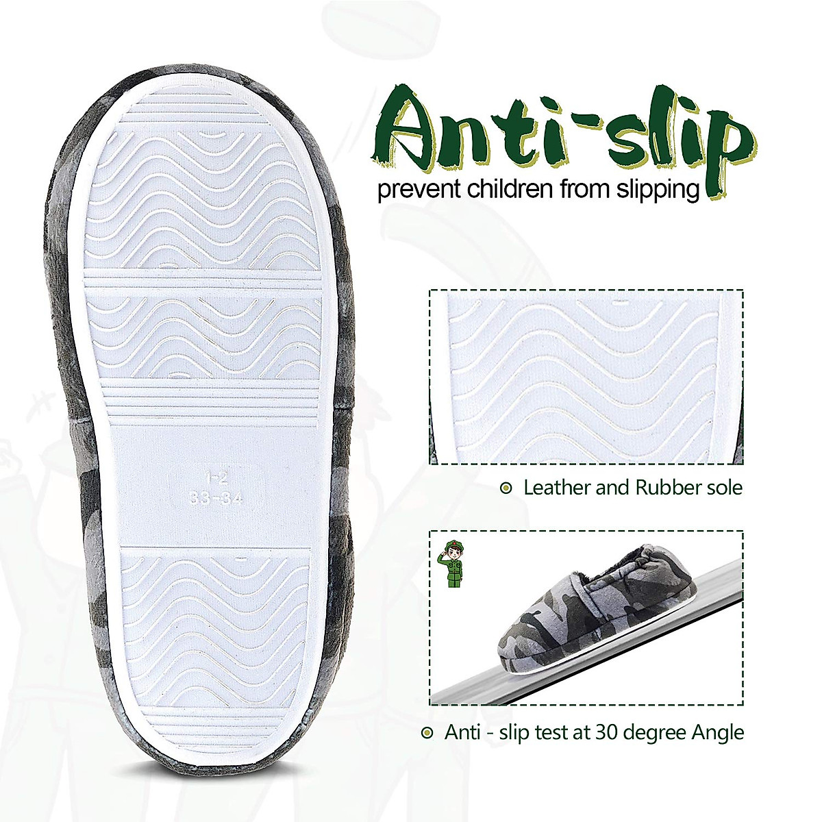 LA PLAGE Boys House Slippers with Cozy Memory Foam Slip On Camo House Shoes, Breathable Indoor Outdoor Warm Winter Home Slippers for Little Big Kids 3-4 US Grey