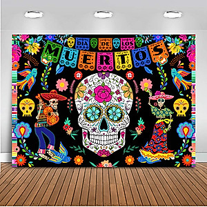 Avezano Day of The Dead Backdrop Mexican Dia de Los Muertos Fiesta Background Sugar Skull Halloween Party Decoration Supplies (7x5ft)