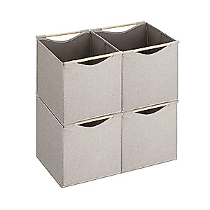 Navaris Foldable Storage Cubes (Set of 4) - 12x12x12 Storage Cube Bins Compatible with Kallax - Storage Bins for Shelf Unit Fabric and Wood Baskets