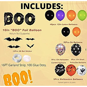 92 Pc BOO Foil, Bat, Latex, Confetti Halloween Balloon Garland Kit-Purple,Green, Orange, Confetti, Black, Polka Dots