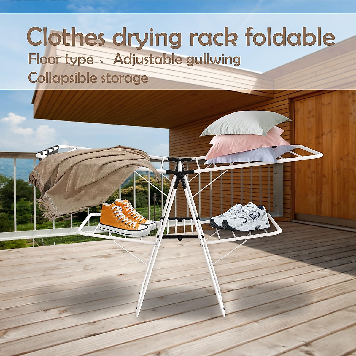 Maomo Double Deck Drying Rack - 2 Layer Large Clothes Drying Rack Foldable,No Installation Required ，Suitable for Indoor and Outdoor.Gull Wings.33 Clothes Poles are Equipped with Sock Clips.