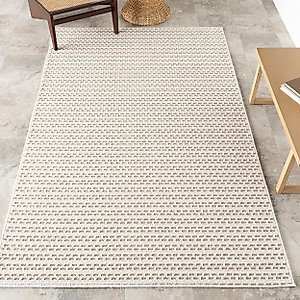 nuLOOM 4' x 6' Plush Indoor/Outdoor Area Rug, UV-Resistant, Long Loop Construction, Oeko-TEX Certified, Paito, Balcony, Jaylani Neutral