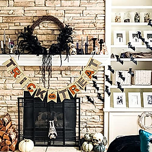 AVOIN Trick or Treat Banner No DIY Required Chevron Polka Dot Spider Web Bat Pumpkin Witch Hat, Rustic Pennant Decoration for Halloween Party Doorway Mantels Wall
