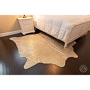 Genuine Metallic Gold on Off White Cowhide Rug 6 x 8 ft. 180 x 240 cm