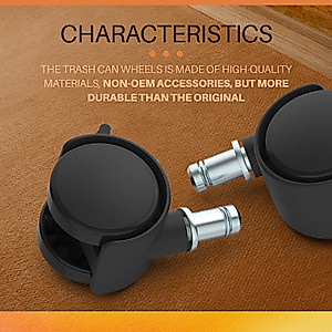 Trash Can Mobile Attachable Wheels Replacement for 8 Gallon to 23 Gallon iTouchless Trash Cans, for Stainless Garbage Can Wheels Parts - 4 Pcs