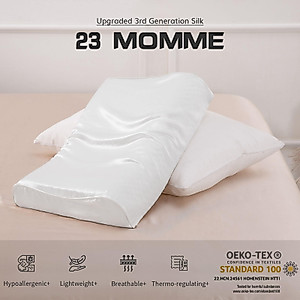 PROMEED Mulberry Silk Pillowcase for Contour Memory Foam Pillow, Natural 23 Momme Silk Memory Foam Pillow Case Cover, Pefect Fit for Royal Therapy Cervical Neck Pillow (White, Queen-24"x14.5"x5"/4.3")