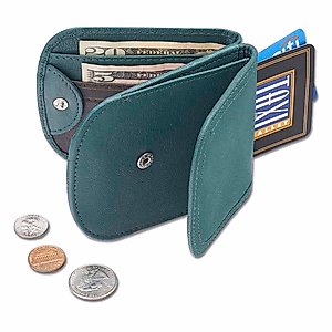 Taxi Wallet® TW03-DRAGONFLY - Soft Leather (Green) - Compact, Front Pocket Folding Wallet - For Cards, Coins, Bills, ID (Men & Women)