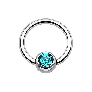 WildKlass Jewelry Gem Ball Steel Captive Bead Ring 16G 3/8" (10mm) (Teal)