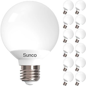 Sunco Lighting - 12 Pack Vanity Globe Light Bulbs G25 LED for Indoor Mirror Living Area, CRI92 2700K Soft White, Dimmable 450 Lumens, 6W, E26 Base, Round Frosted Classic Ambient Decorative Bulb - UL