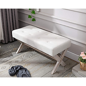 chairus Fabric Upholstered Entryway Bench Seat, 36 inch Bedroom Bench Seat with X-Shaped Wood Legs for Living Room, Foyer or Hallway - Cream