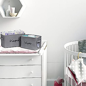 Modern Designs Pro Embroidered Diaper and Wipes Caddy - Grey Diaper and Wipes Storage Baskets for Nursery - Changing Table Organizer