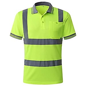 JKSafety Hi-Vis Safety Polo Shirt, High Visibility Construction Work Shirt with Relective Strips, Neon Yellow, Meet ANSI Class 2 Standards (66Yellow, XL)