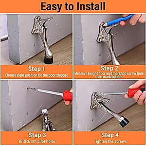 6 Pieces Heavy Duty Door Stops for Bottom of Door Kickdown Door Stops Metal Doorstop with Adjustable Rubber Tips Spring Door Stop Kick Door Stop Replacements (Silver, 4 Inch)
