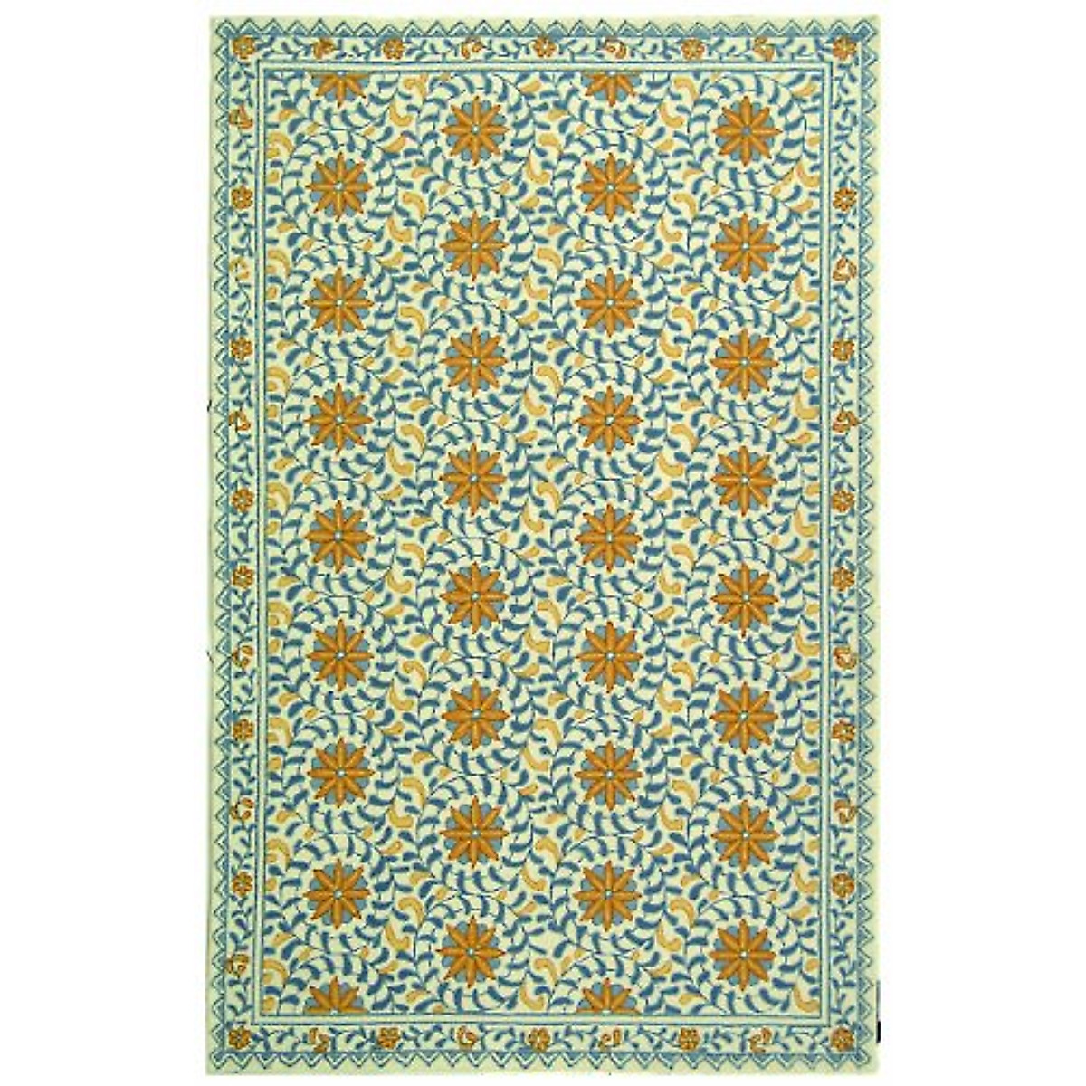 SAFAVIEH Chelsea Collection 7'9" x 9'9" Ivory/Blue HK150A Hand-Hooked French Country Wool Area Rug
