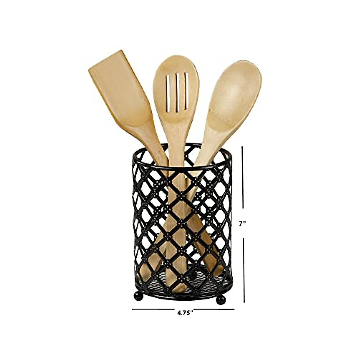 Home Basics Beautiful Heavy Duty Steel Lattice Cutlery Holder, Utensil Organizer, Rust-resistant, Free Standing, Black, 5" x 5" x 7"