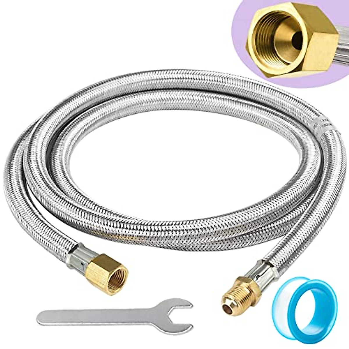 GCBSAEQ Propane Hose Extension Assembly 6FT Stainless with 3/8" Female x 3/8" Male Flare Fitting Steel Braided Hose for Gas Grill, Camping Stove, RV Fire Pits, and More