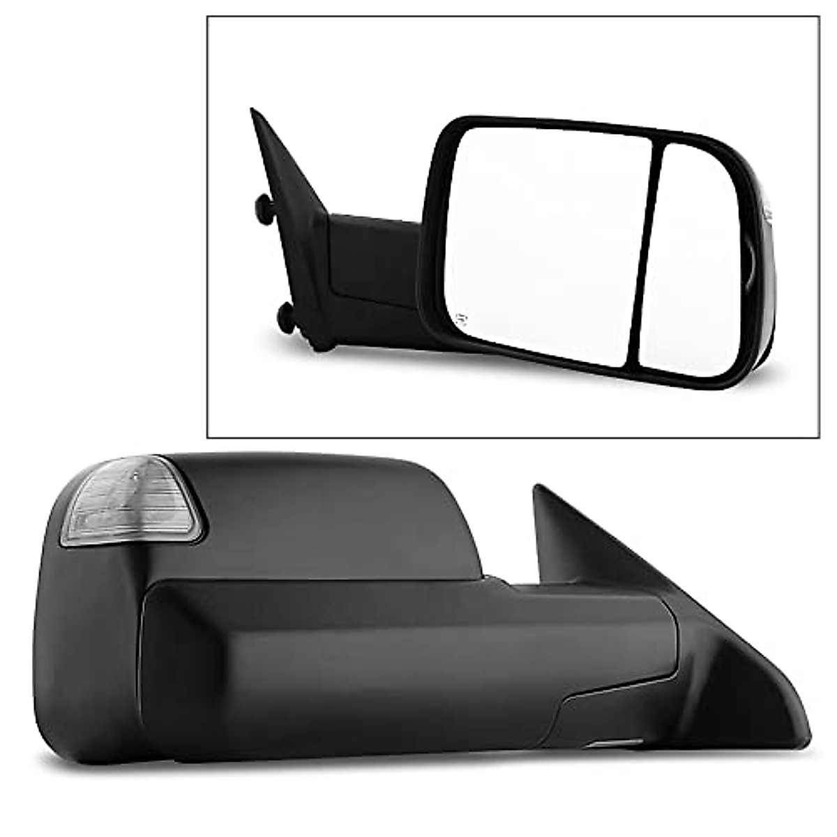 Power Heated Signal Side View Towing Mirror Assembly Compatible With 2010-2012 Ram 1500 2500 3500 With Puddle Light Manual Folding Right Passenger Side Textured Black