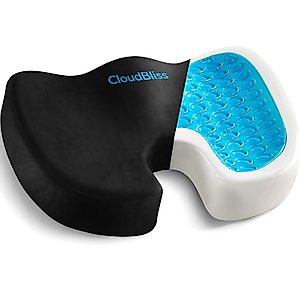 CloudBliss Office Chair Seat Cushion - Gel Enhanced Memory Foam & Suede Cover - Back, Sciatica, Tailbone & Coccyx Pain Relief, for Office Chair, Car Seat, Train/Plane Seat (Black, Large)