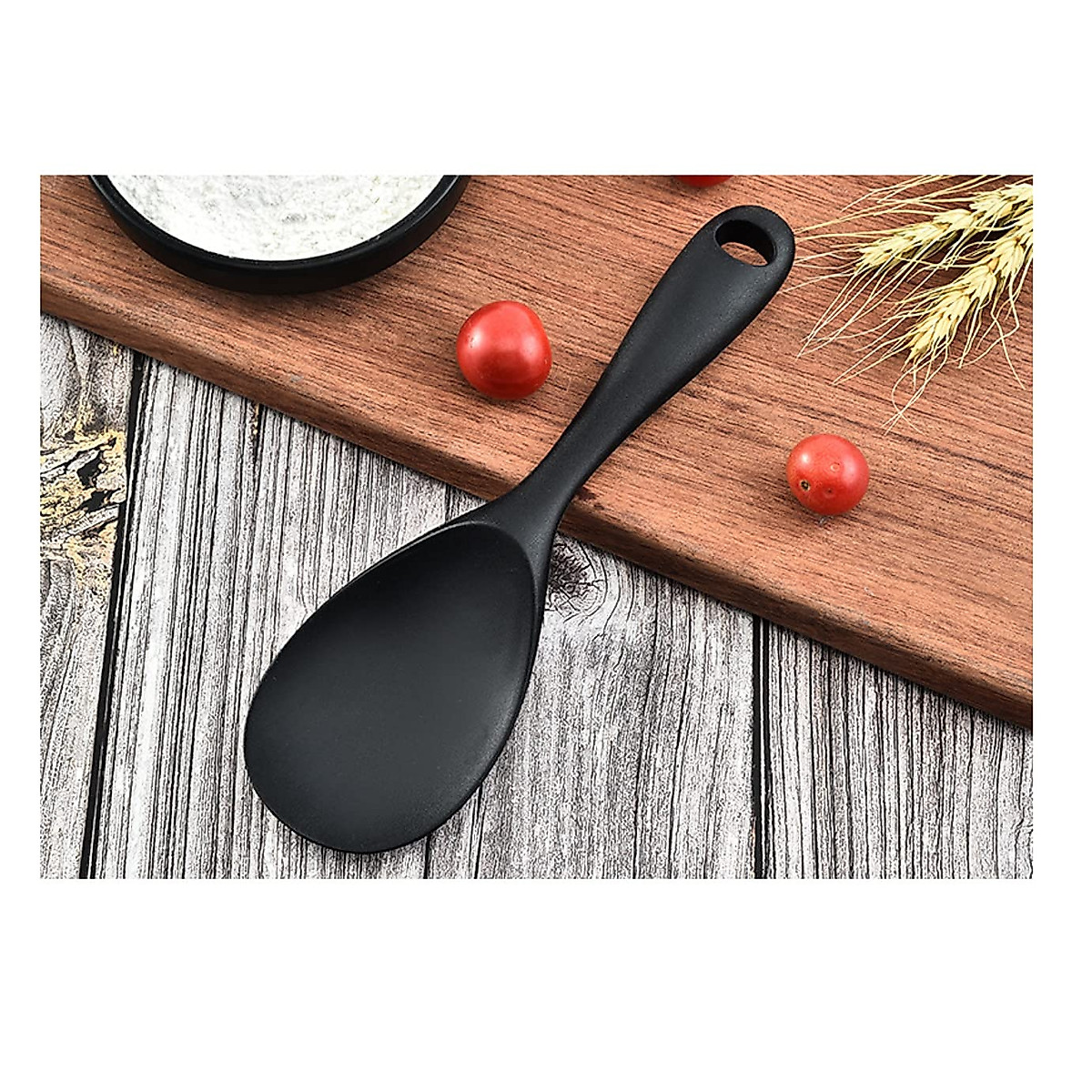 Armrouns Silicone Rice Paddle Spoon 2PCS, Non Stick Heat Resistant Kitchen Works for Rice,Mashed Potato. (Casual Black)