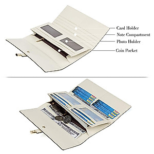 CLUCI Leather Wallet for Women Slim Designer Trifold Ladies Credit Card Holder Cream White