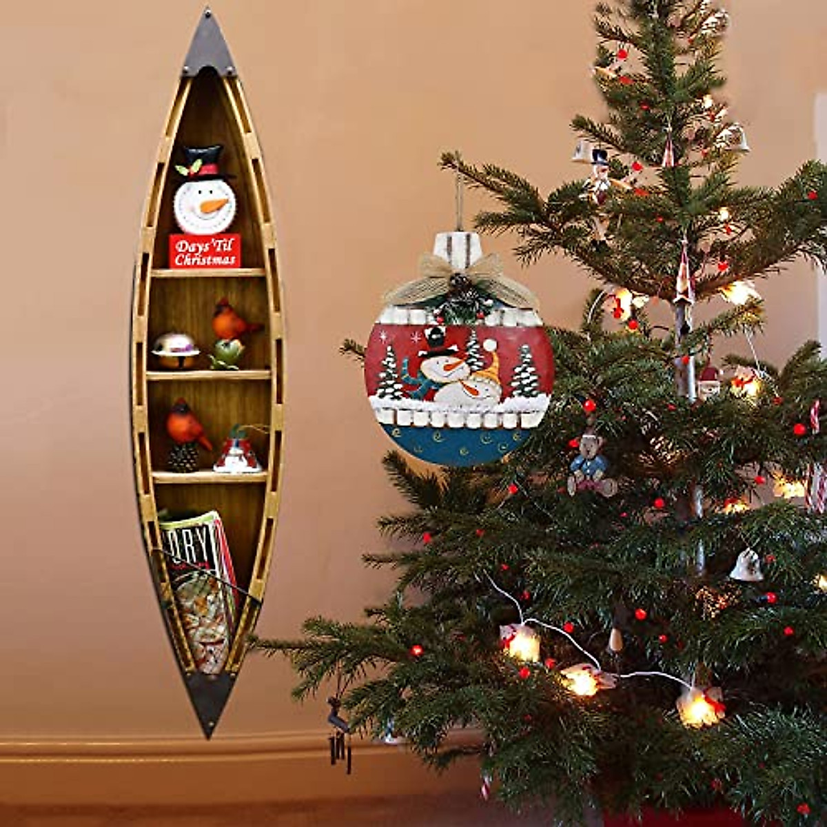 Nautical Wood Boat Shelf Wall Decor Hanging Row Boat Shelf for Bathroom Living Room Home Decor Beach Theme 47" H