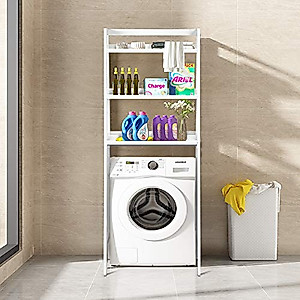 Tangkula Bathroom Space Saver, Over The Toilet Storage Rack, Free Standing 3-Shelf Bathroom Organizer, Multifunctional Bathroom Toilet Rack (White)