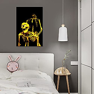 Creative skull canvas print wall decor gold gothic art skull canvas print wall decor for bedroom living room decor Stretch And Frame Ready To Hang 12x18inch(30x45cm)