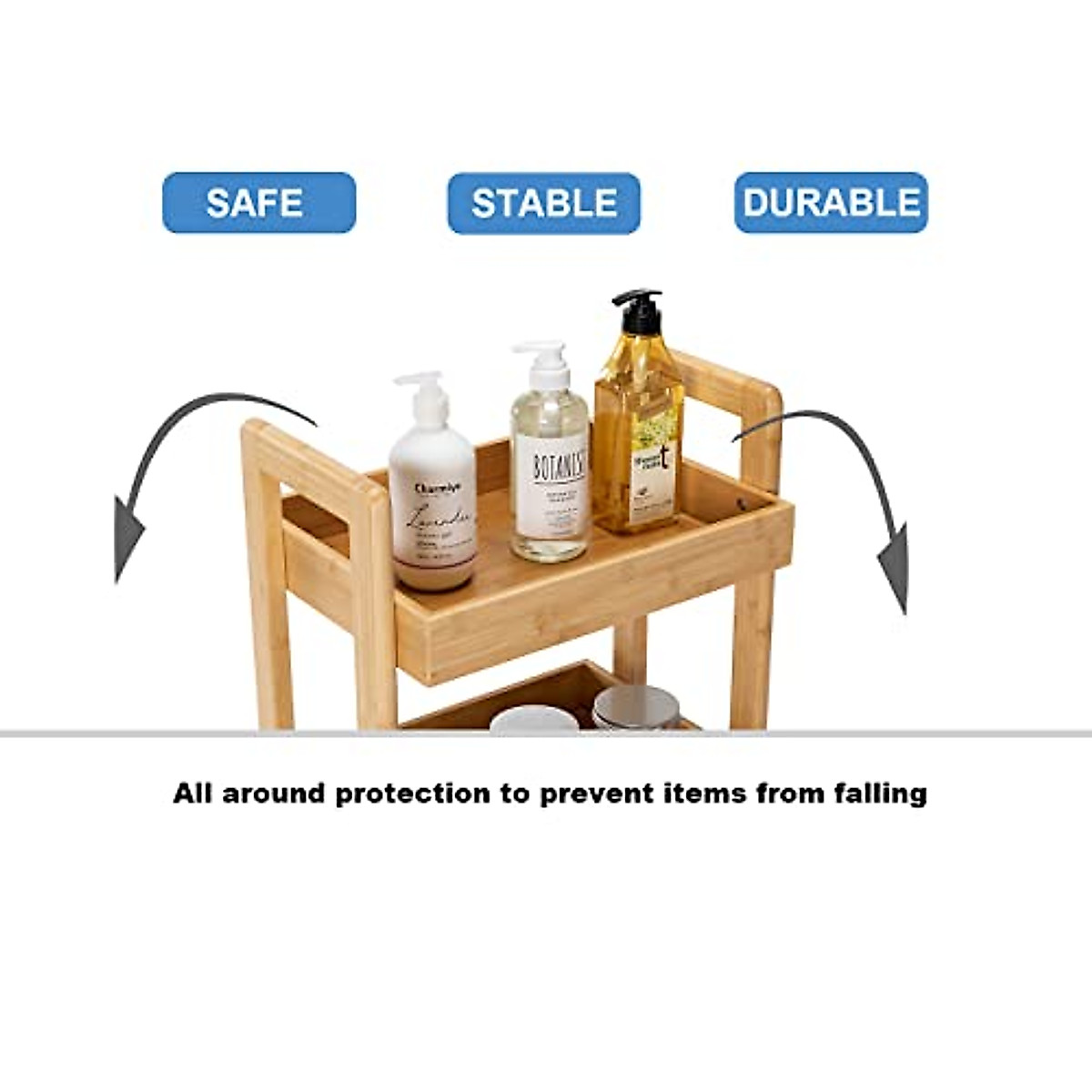 PELYN 3-Tier Storage Shelves, Bamboo Shelving Unit Storage Racks for Livingroom Bathroom Kitchen Office Garage