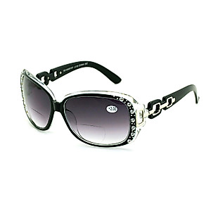 V.W.E. Oversized Rhinestones Women Bifocal Reading Sunglasses Reader Glasses Vintage Outdoor (Black, 2.50)