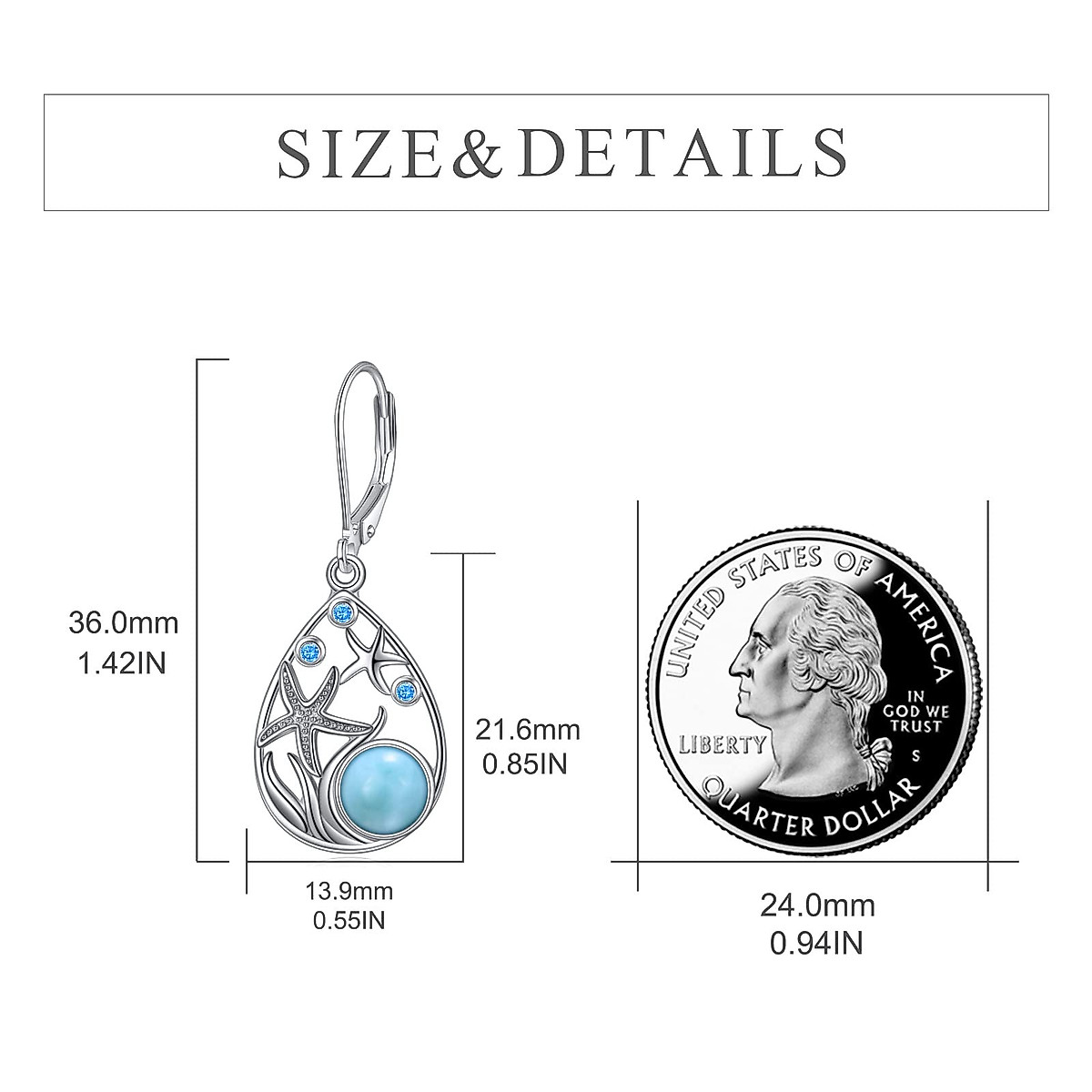 Starfish Beach Earrings for Women Sterling Silver Larimar Teardrop Earrings (larimar)