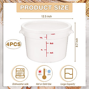 Hushee 4 Pcs Commercial Food Storage Containers Round PP Food Storage Containers with Lids for Pantry Translucent Plastic Tubs with Lids for Storage Food Safe Bucket with Scales and Handles (10 Quart)