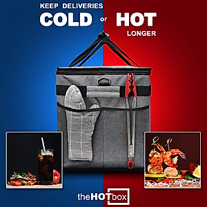 The HOT Box Insulated Food Delivery Bag - Premium Quality Bag for Hot and Cold Food for Uber Eats DoorDash Instacart Postmates Groceries Restaurants - XXL Sized Excellent for Catering - 23"x14"x15"