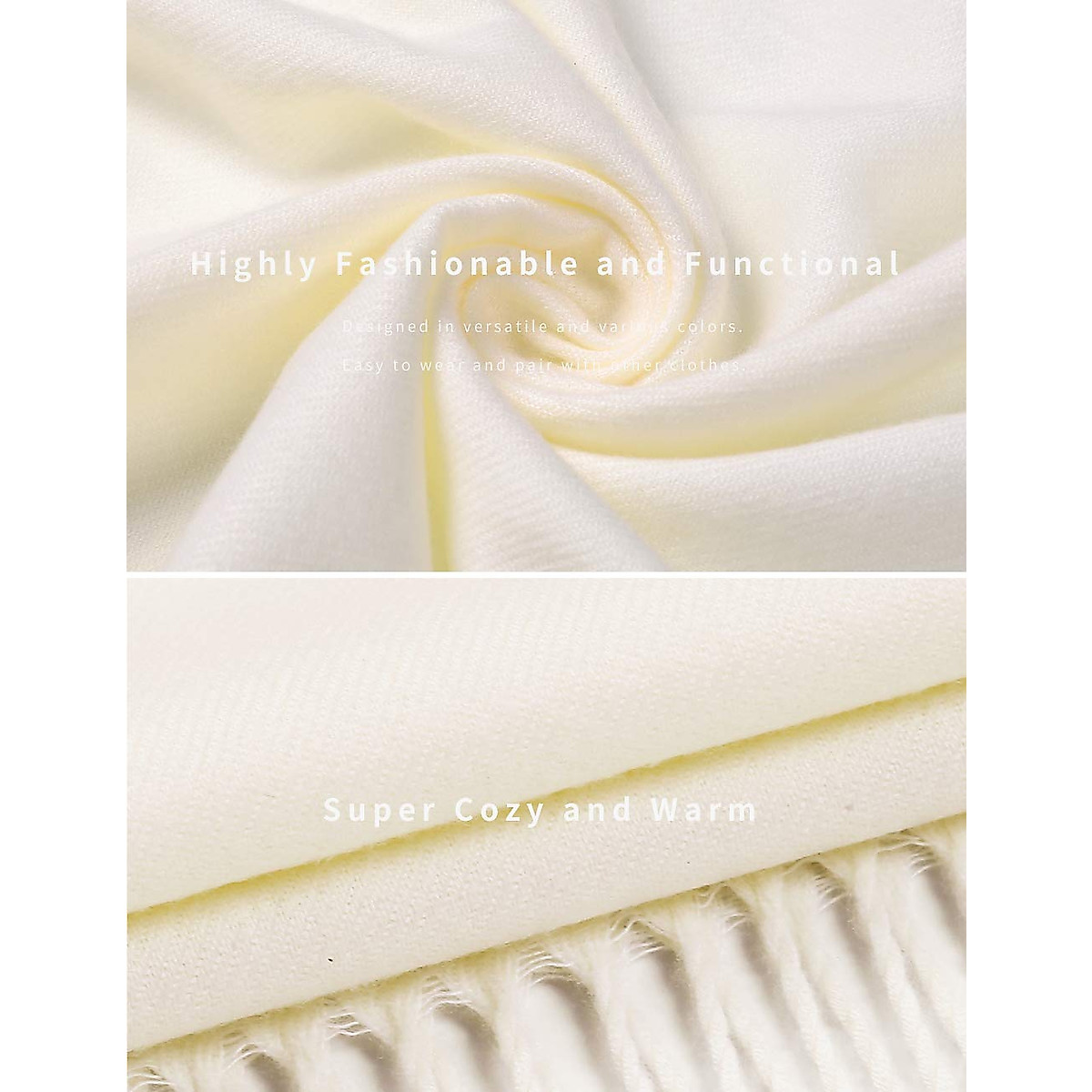 EASE LEAP Pashmina Scarfs for Women Silky Shawls and Wraps for Evening Dresses Soft Large Scarves Wedding Warm Stylish Solid Color, Ivory