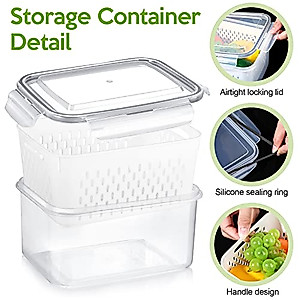 Potchen 6 Pieces Fruit Storage Containers for Fridge Produce Saver Containers with Drain Baskets Fridge Organizers with Airtight Lid Fruit Vegetable Storage Containers Organizer for Refrigerator