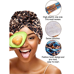 SATINIOR 6 Pieces Women Turban Flower African Pattern Headwrap Sleep Beanie Pre-Tied Bonnet Elastic Knot Cap