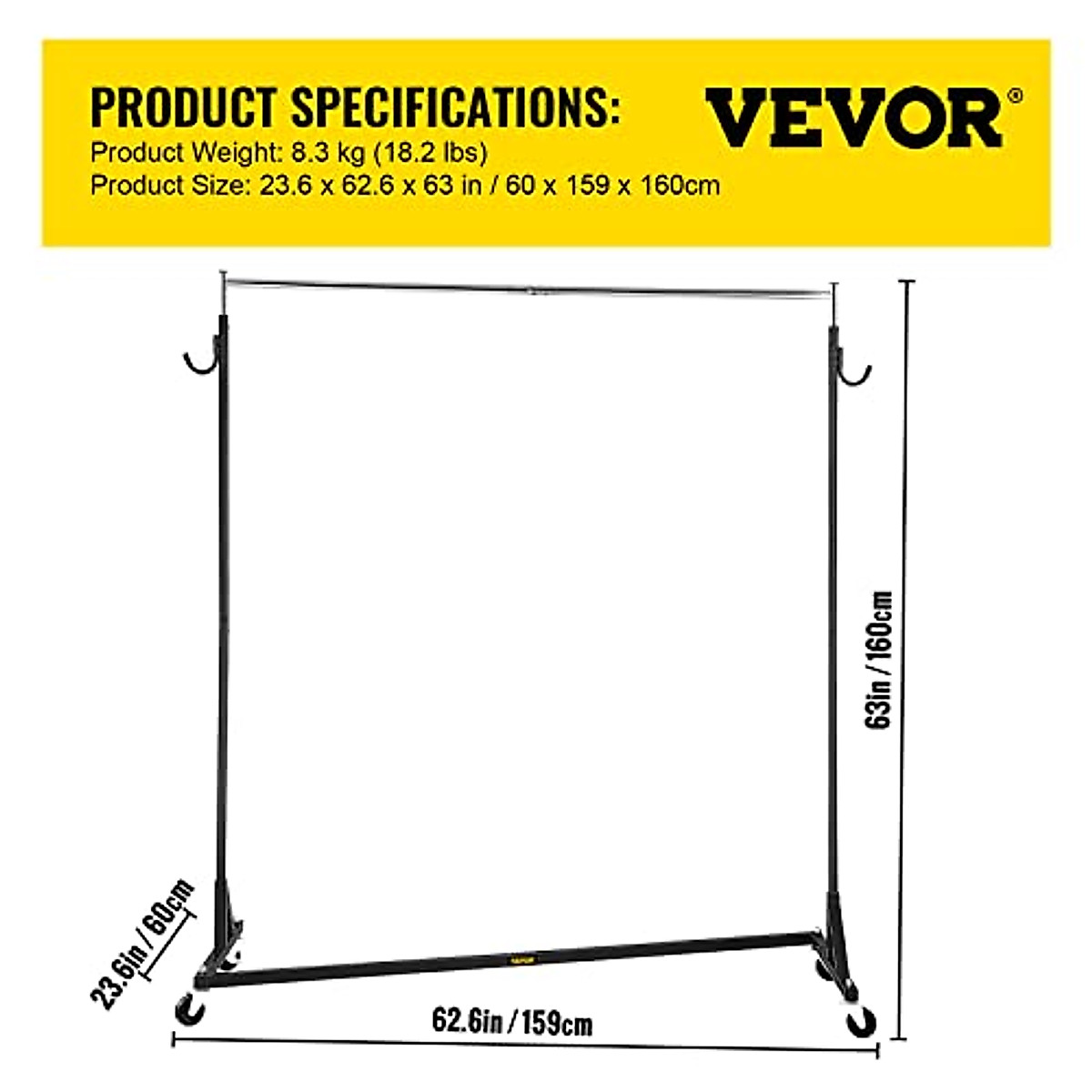 VEVOR Z Rack, 300 lbs Industrial Grade Z Base Garment Rack, 24" x 63" x 63" Height Adjustable Clothes Rack, Sturdy Steel Heavy Duty Clothing Rack w/ Lockable Casters for Home Garment Store Black