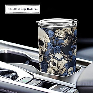 HXshaoye blue flowers skulls hippie Stainless Steel coffee cups with lids with Lid and Straw mug for hot drinks for coffee reusable 20oz coffee tumbler termos para gym 20oz