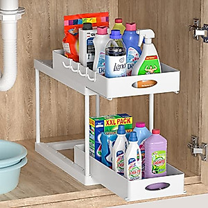 Avaspot Double Sliding Cabinet Organizer Drawer, Under Sink Organizers and Storage 2 Tier Easy Access Slide Out Cabinet Organizer, Bathroom Organizer Under Sink Cabinet Kitchen Organizers and Storage