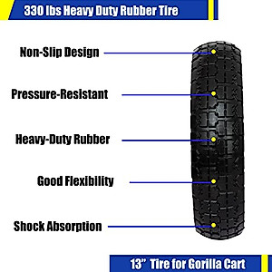 13” Flat-Free Tires for Cart,Solid Polyurethane Wheels for Hand Truck Garden Cart Trolleys,with 5/8” Axle 2.16” Offset Hub 3.15” Tire Width 600 lbs Capacity, 4 pack
