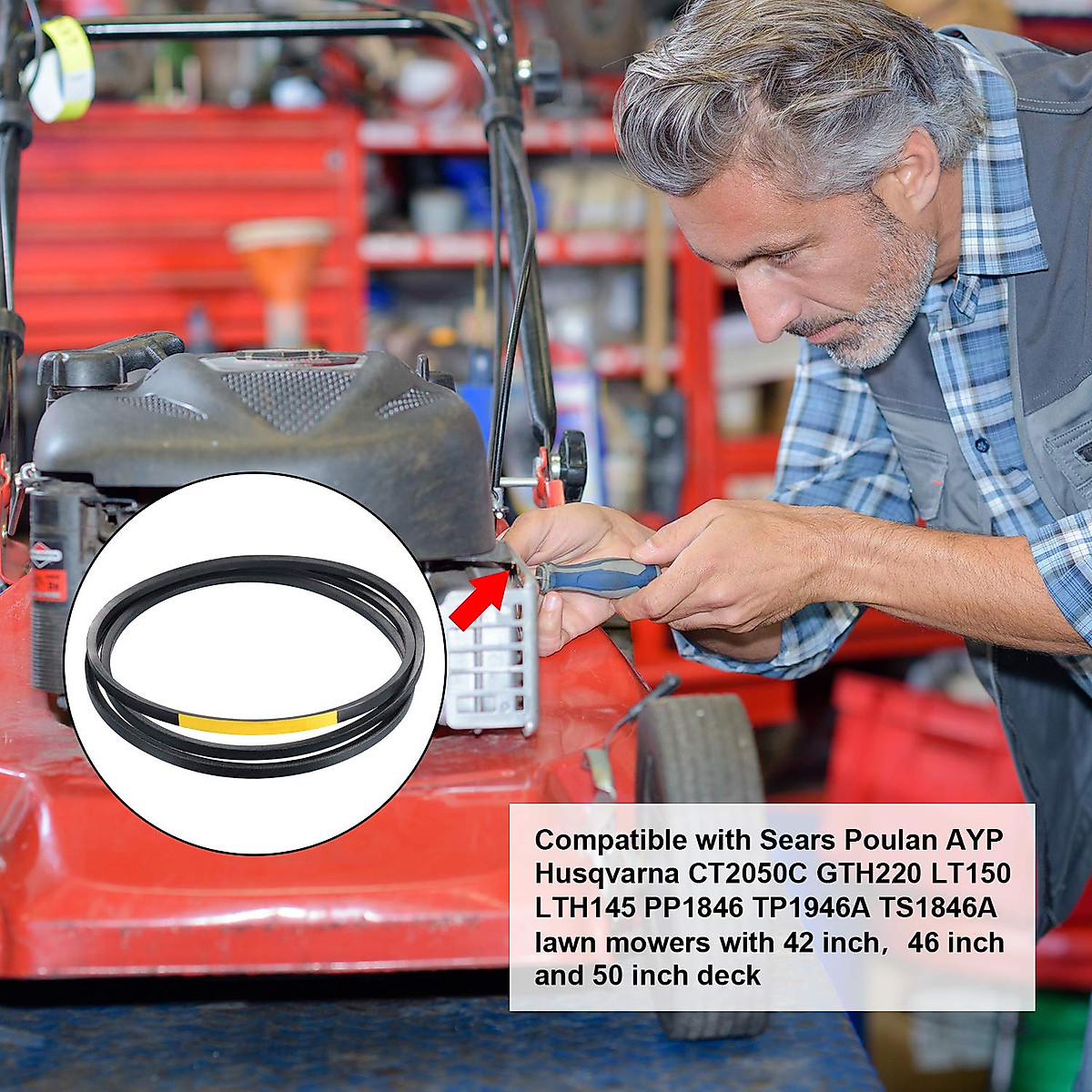 Mudder 144959 Replacement Lawn Mower Belt Drive Deck Belt Compatible with Craftsman Poulan Husqvarna CT2050C GTH220 LT150 LTH145 PP1846 TP1946A Replacement for 532144959, 1/2 Inch x 95-1/2 Inch