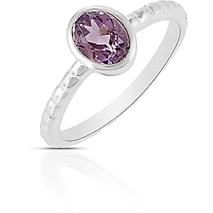 Fine Sterling Silver Ring For Women & Girls Natural Amethyst Ring Sterling Silver Boho Ring February Birthstone Bezel Set Gemstone Ring