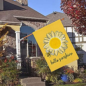 Qinqingo Hello Sunshine House Flag Summer Sunflower Bee Yard Flags 28 x 40 inch Double Sided Spring Summer Decor Seasonal Outdoor Decoration (HF-N)
