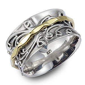 ENERGY STONE 925 Sterling Silver Radha Meditation Spinner Ring (US05) (8.5)