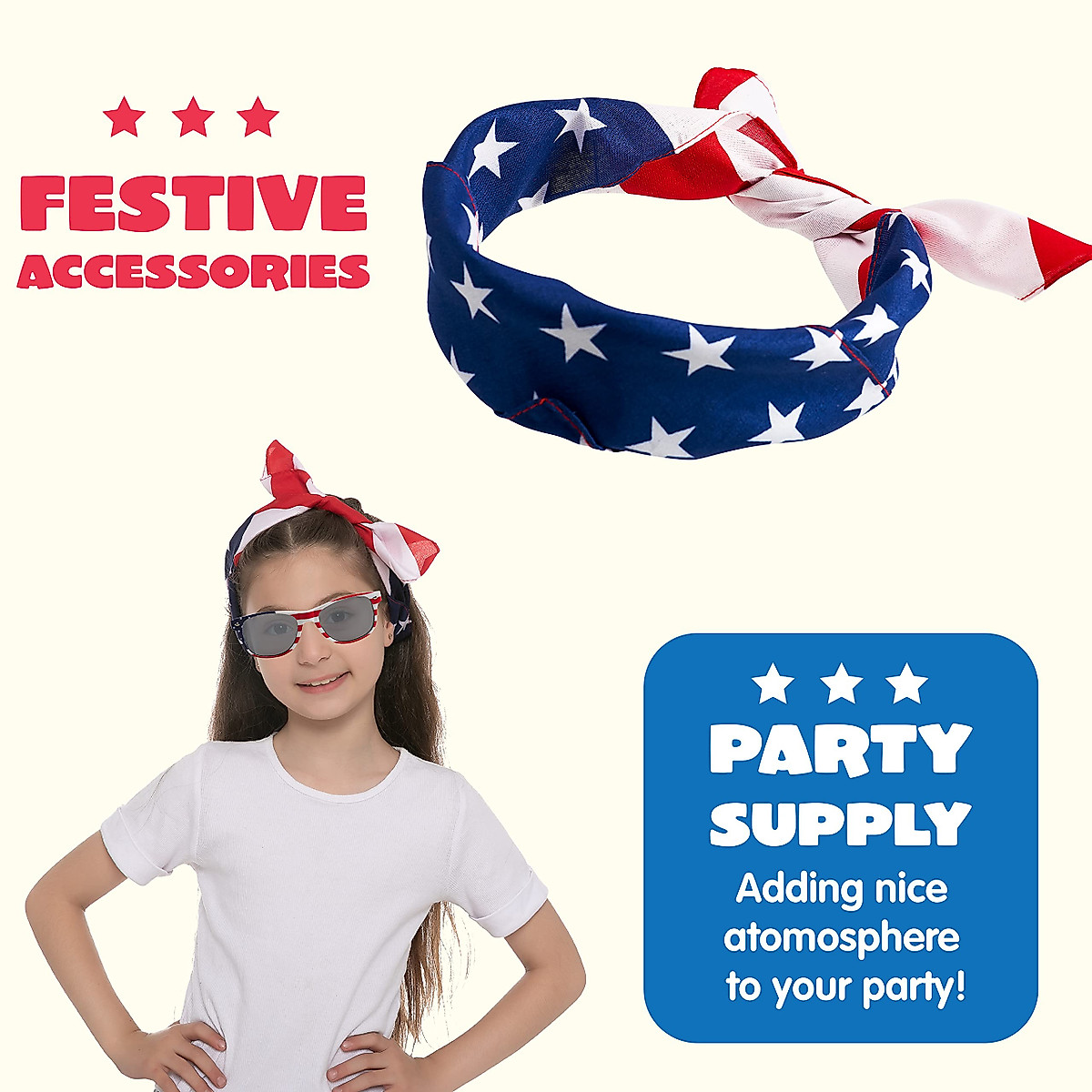 JOYIN 4 Pcs 4th of July Bandanas and Sunglasses, American Flag Bandana Patriotic Sunglasses for Men & Women, USA Bandana for July 4th Celebration, Independence Day, Memorial Day Party Accessories