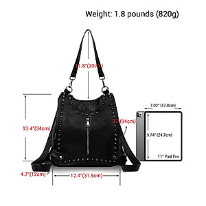 Cortelay Backpack Purse for Women Leather Ladies Fashion Designer Rivet Studded Travel Convertible Crossbody Shoulder Bag