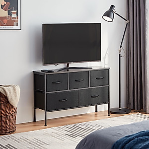 LINSY HOME Dresser for Bedroom with 5 Drawers, Fabric Long Dresser, Wide Chest of Drawers, Storage Organizer Unit for Closet, Living Room, Hallway